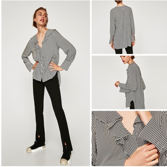 Zara | Tops | Zara Striped Blouse With Ruffles | Poshmark